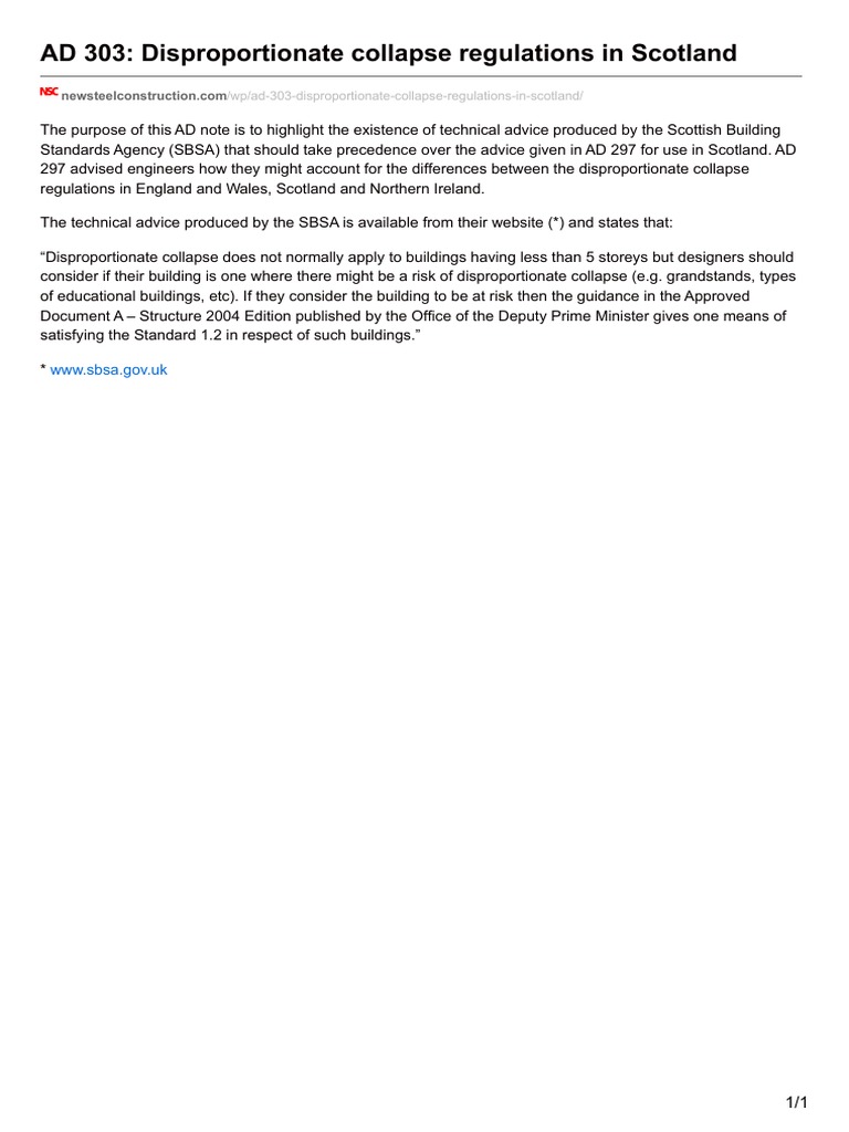 AD 303 - Disproportionate Collapse Regulations in Scotland | PDF
