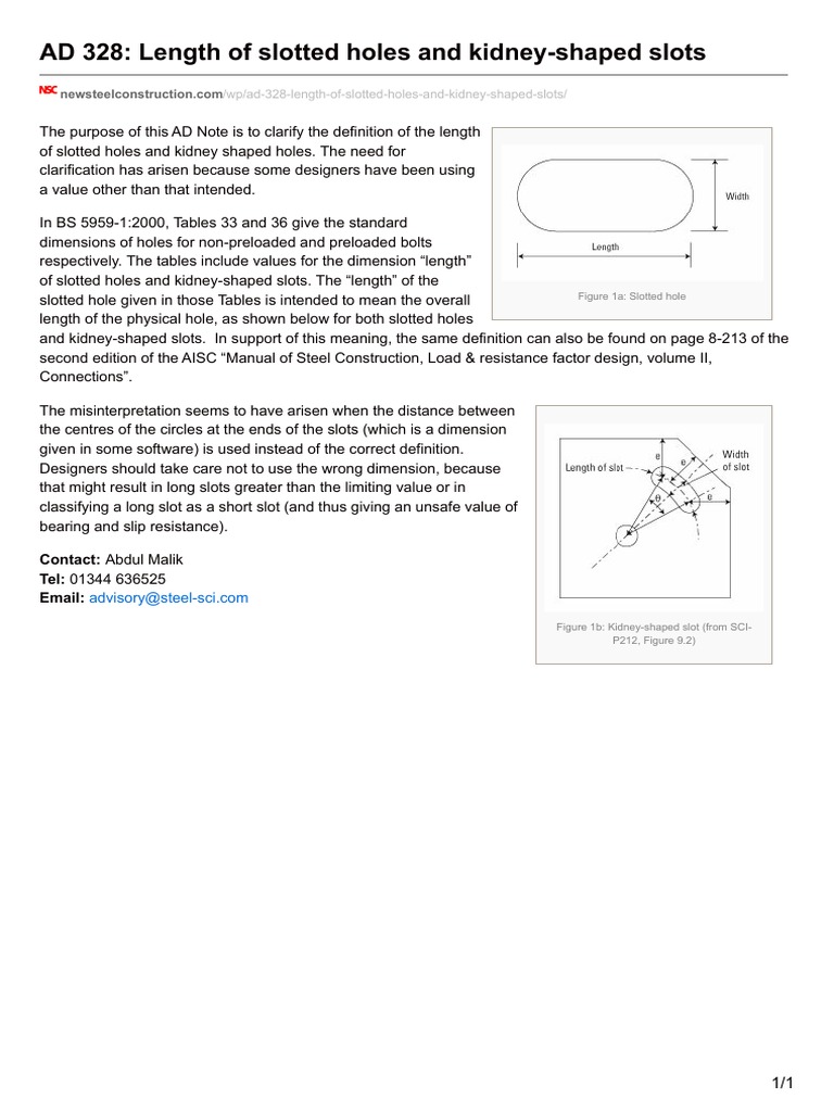 AD 328 - Length of Slotted Holes and Kidney-Shaped Slots | PDF