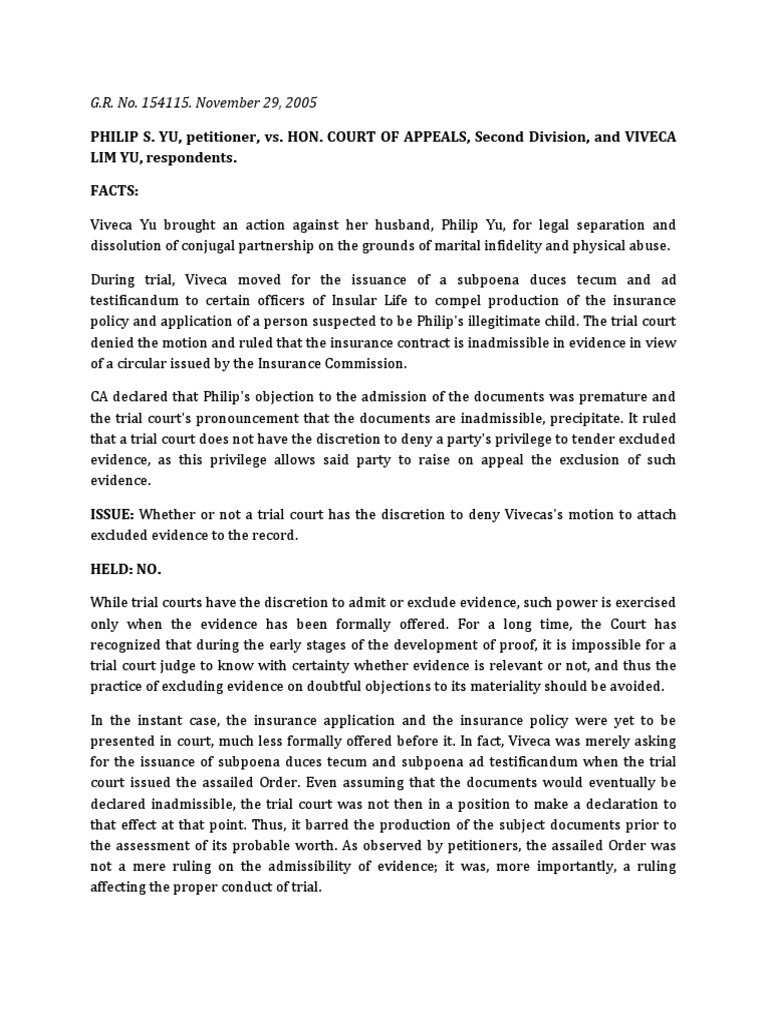 PHILIP S. YU, Petitioner, vs. HON. COURT OF APPEALS, Second Division ...