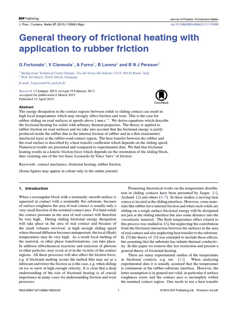 Al Theory of Frictional Heating With Application To Rubber Friction ...