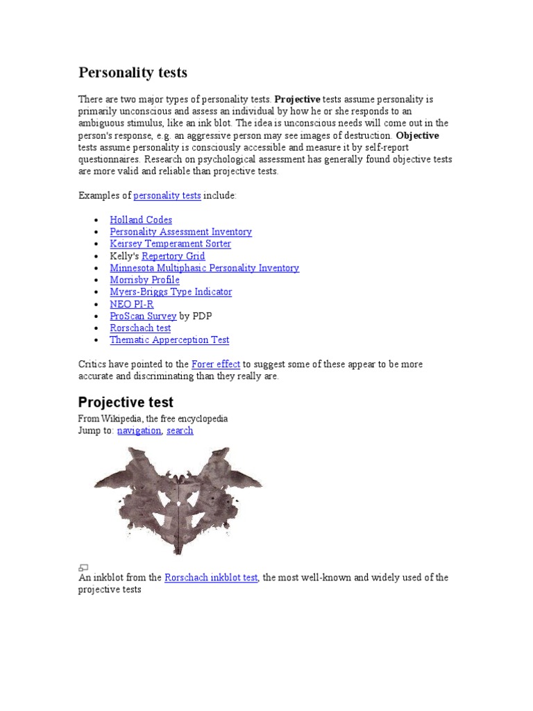 Personality Tests: Projective Test | PDF | Data Collection | Social ...