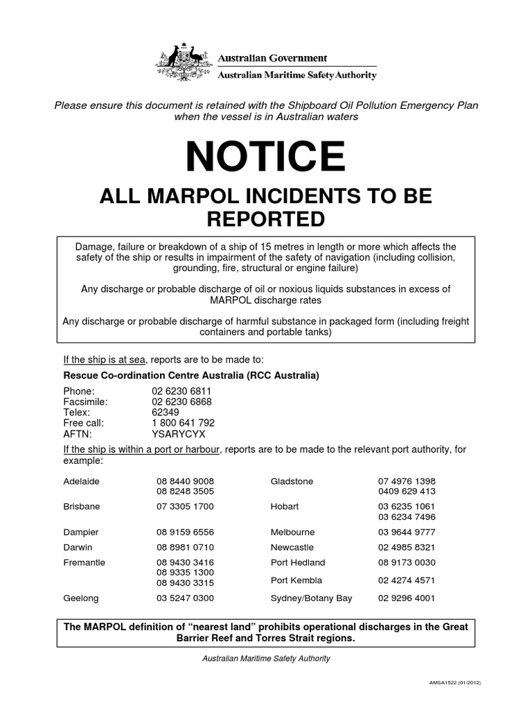 Notice: All Marpol Incidents To Be Reported | PDF