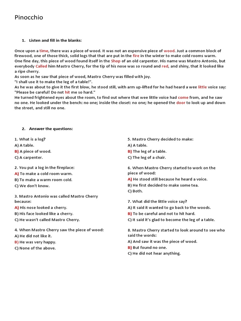 Answer Sheet Pinocchio | PDF