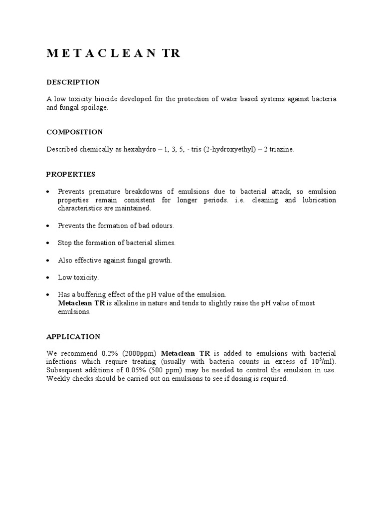 Metaclean TR: Description | PDF