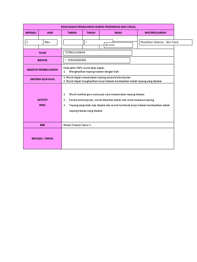 RPH Seni Minggu Transisi | PDF