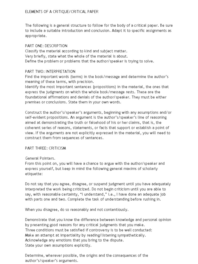 On Writing A Critique or Critical Paper | PDF