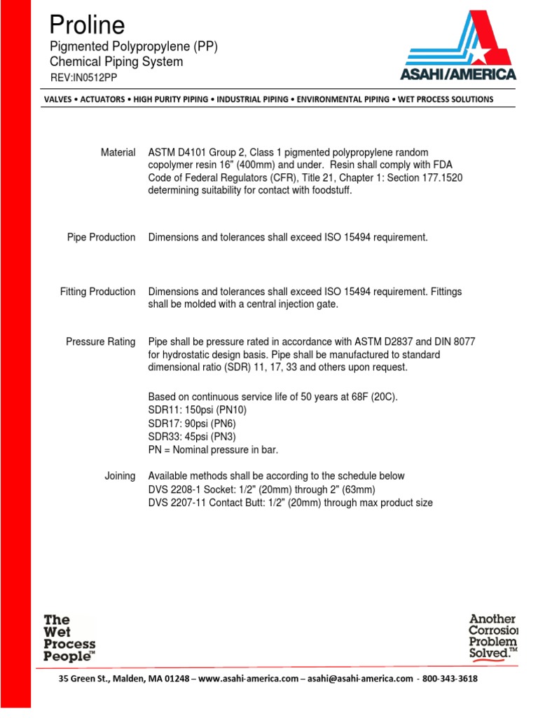 Proline: Chemical Piping System Pigmented Polypropylene (PP) | PDF