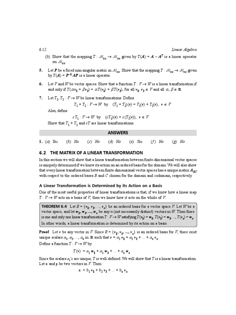 Matrix of A Linear Transformation | PDF | Linear Map | Operator ...