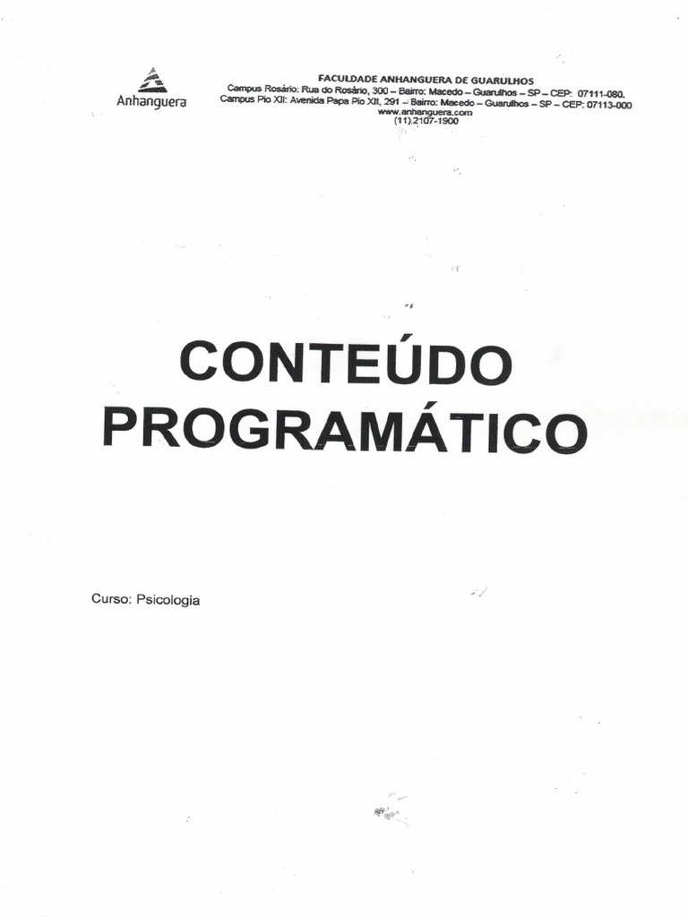 Conteudo Programatico Psicologia Anhanguera 1 | PDF