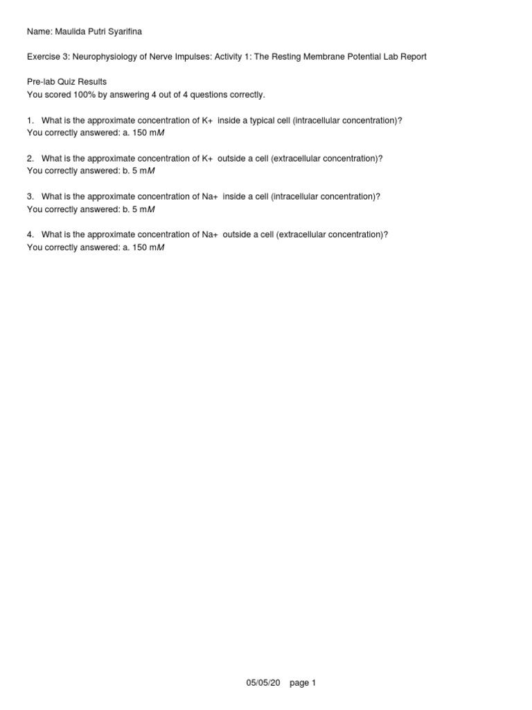 PhysioEx Exercise 3 Activity 1 - Subkelompok 4 | PDF | Membrane ...
