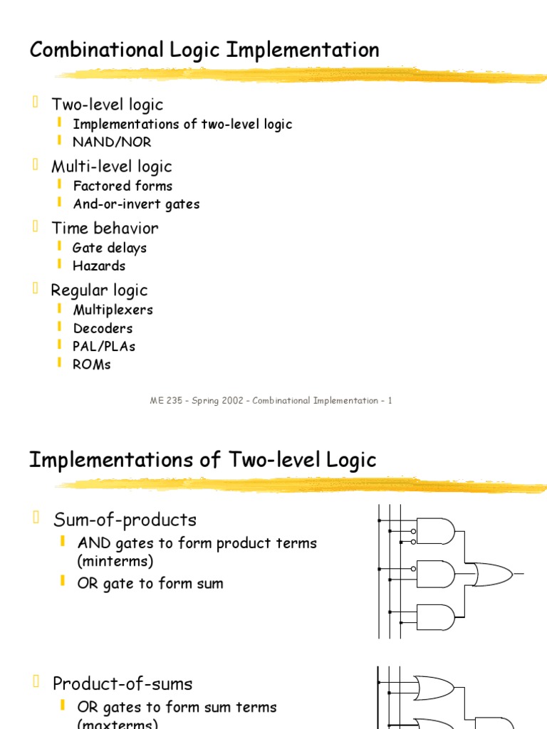 Combinational Logic Implementation: Two-Level Logic Multi-Level Logic ...