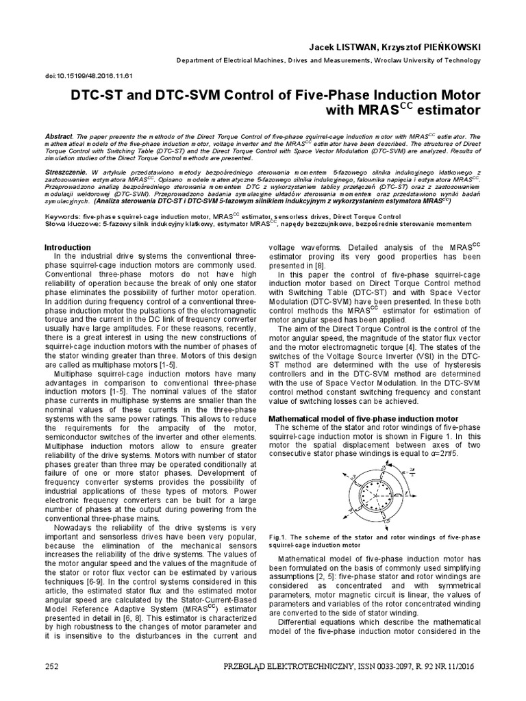 DTC-ST and DTC-SVM Control of Five-Phase Induction Motor With MRAS Estimator | PDF | Electric ...