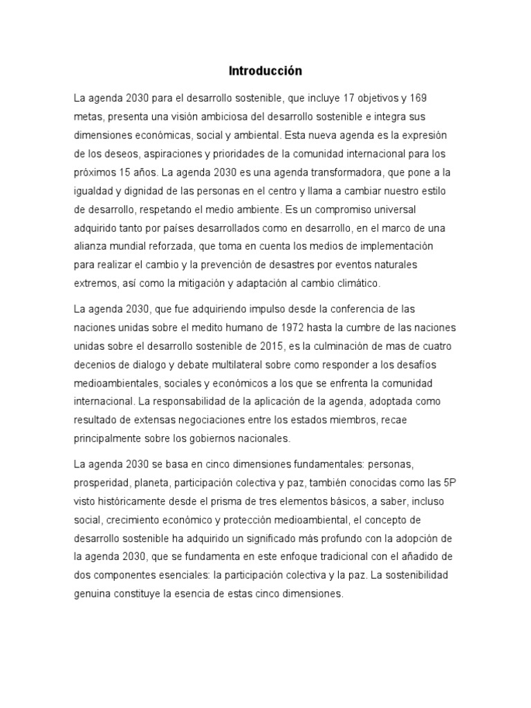 Ensayo Agenda 2030 | PDF | Sustentabilidad | Desarrollo sostenible