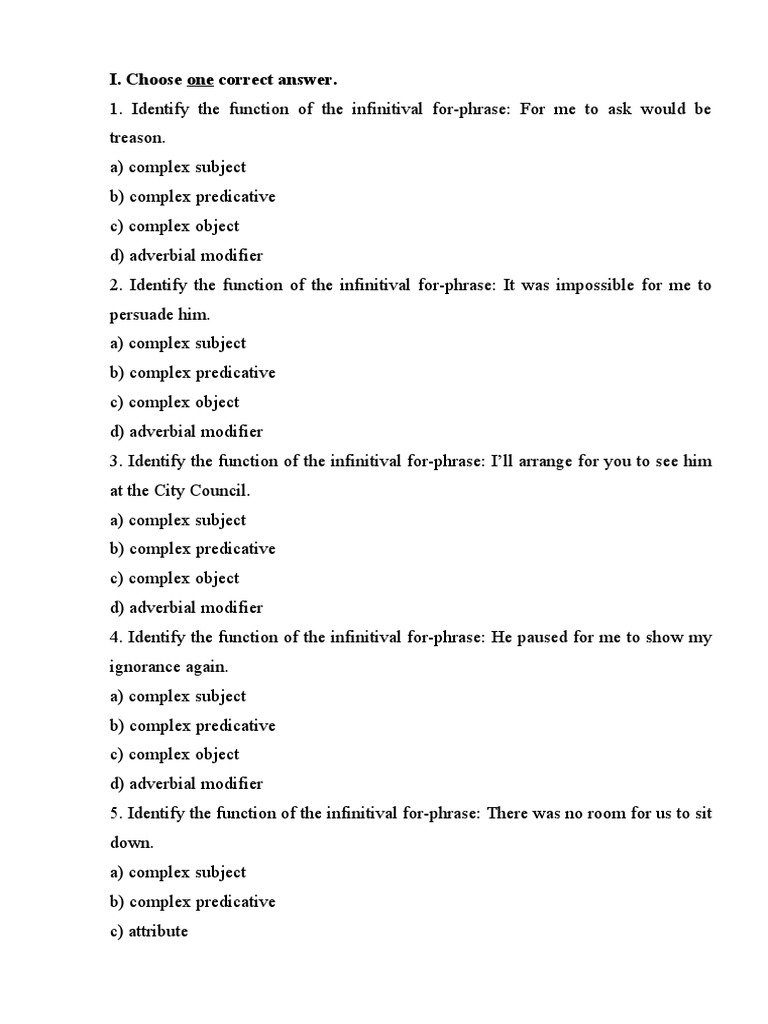I. Choose One Correct Answer | PDF | Syntax | Linguistic Morphology