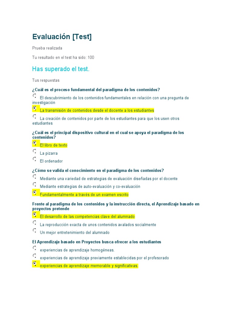 Evaluación (Test) de ABP | PDF