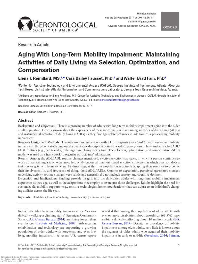 Aging With Long-Term Mobility Impairment: Maintaining Activities of Daily Living Via Selection ...