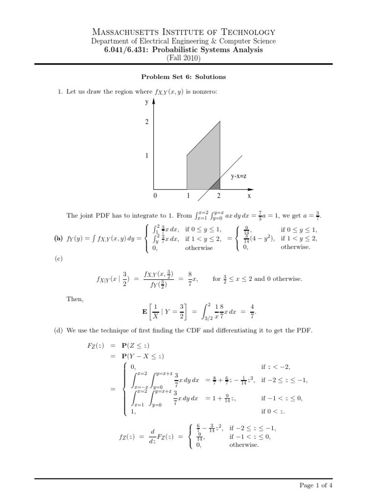 Analysis of Probabilistic Systems: Solutions to Problem Set 6 on Bivariate and Conditional ...