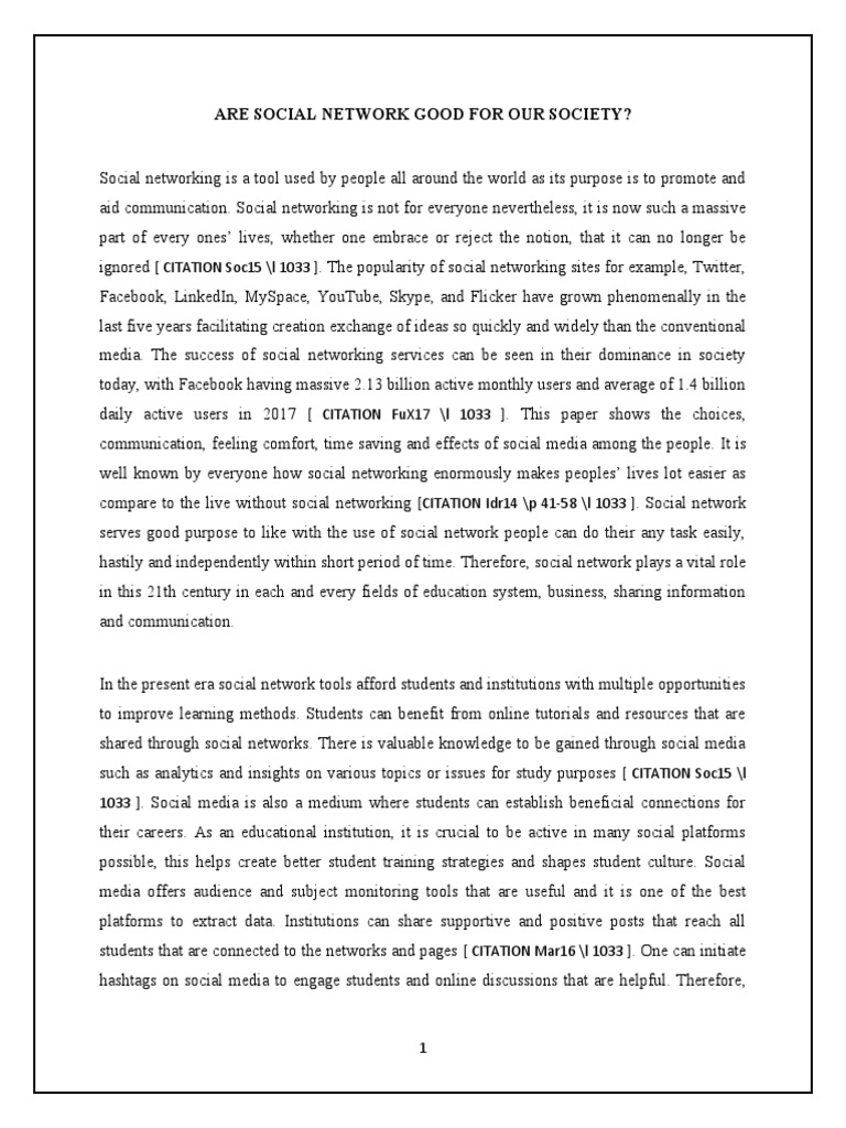 Are Social Network Good For Our Society?: (CITATION Soc15 /L 1033 ...
