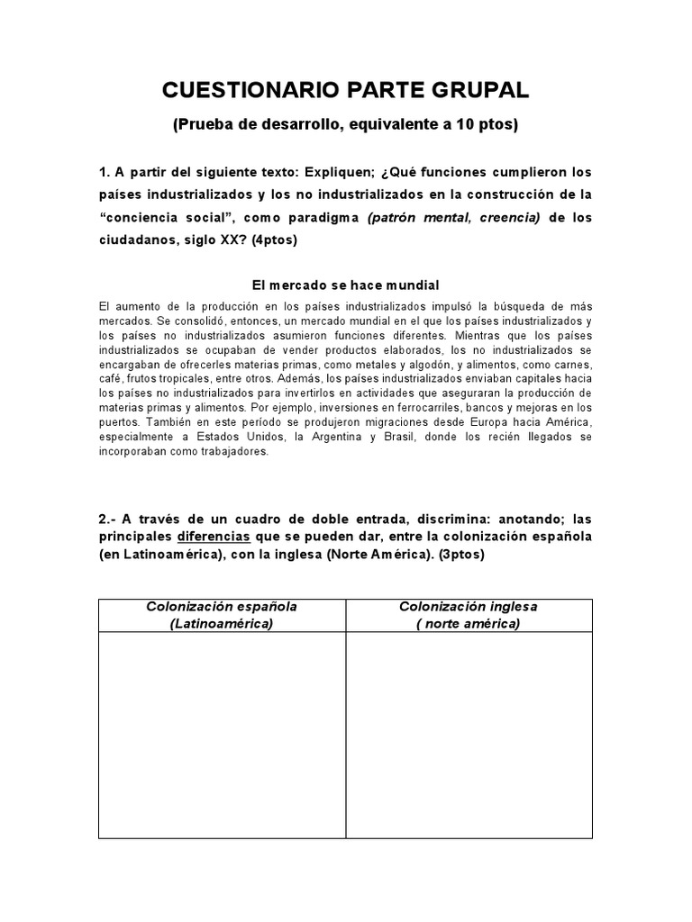 Cuestionario Parte Grupal | PDF | America latina | Economias