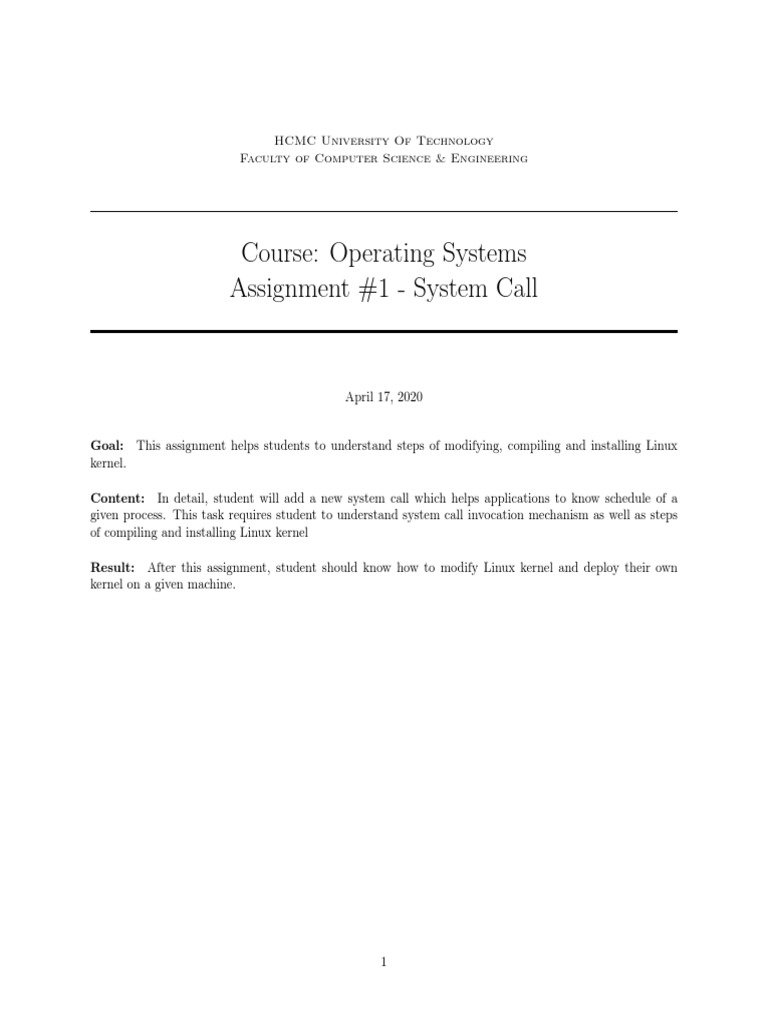 Course: Operating Systems Assignment #1 - System Call | PDF ...