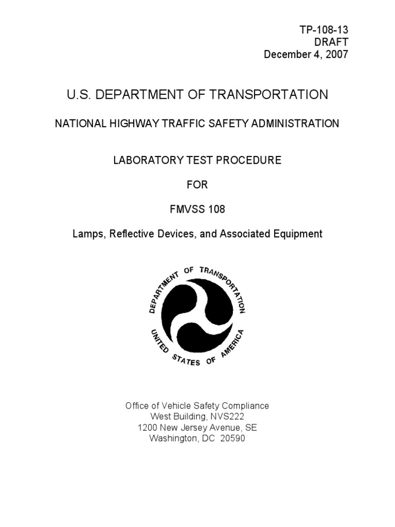 FMVSS 108 Compliance Test Procedures | PDF | Headlamp | Calibration