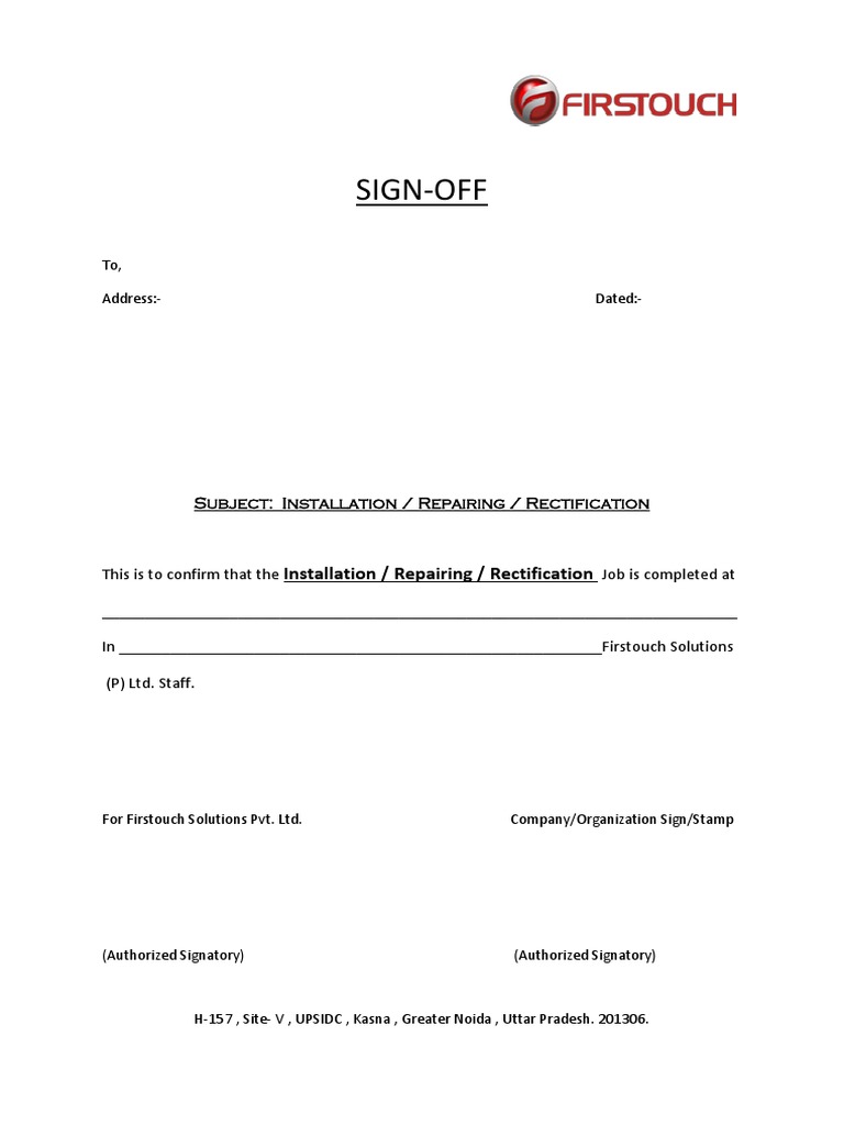 Sign-Off: Installation / Repairing / Rectification | PDF