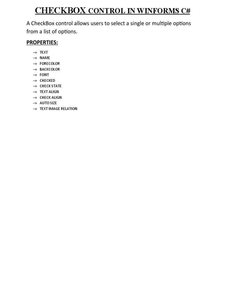 WinForms C# CheckBox Control Guide | PDF