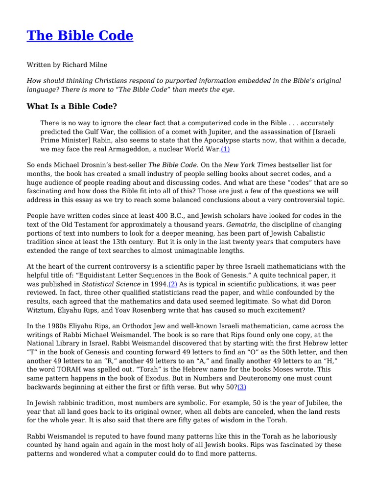 The Christian The Bible Code | PDF | Torah | Religious Texts