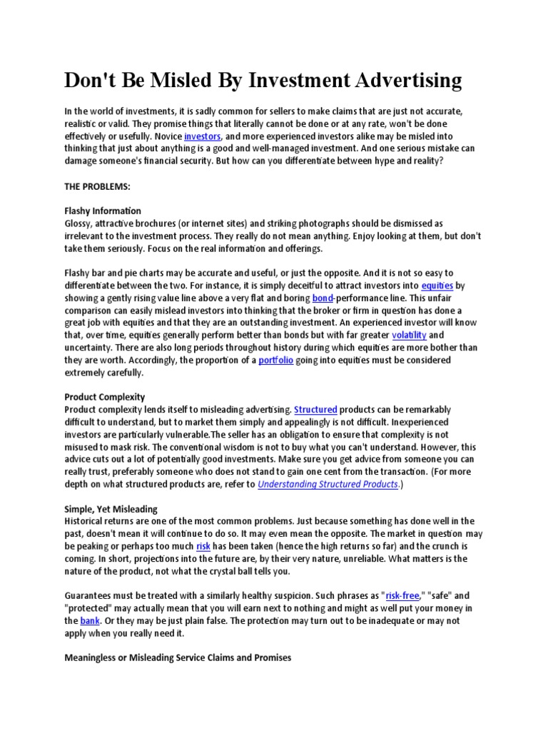 Investment Advertising Misleading Risks | PDF | Investing | Advertising
