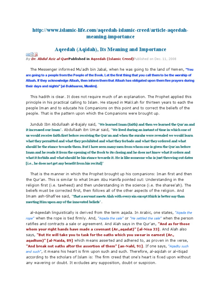 Iman Its Meaning and Importance | PDF | Tawhid | Hadith