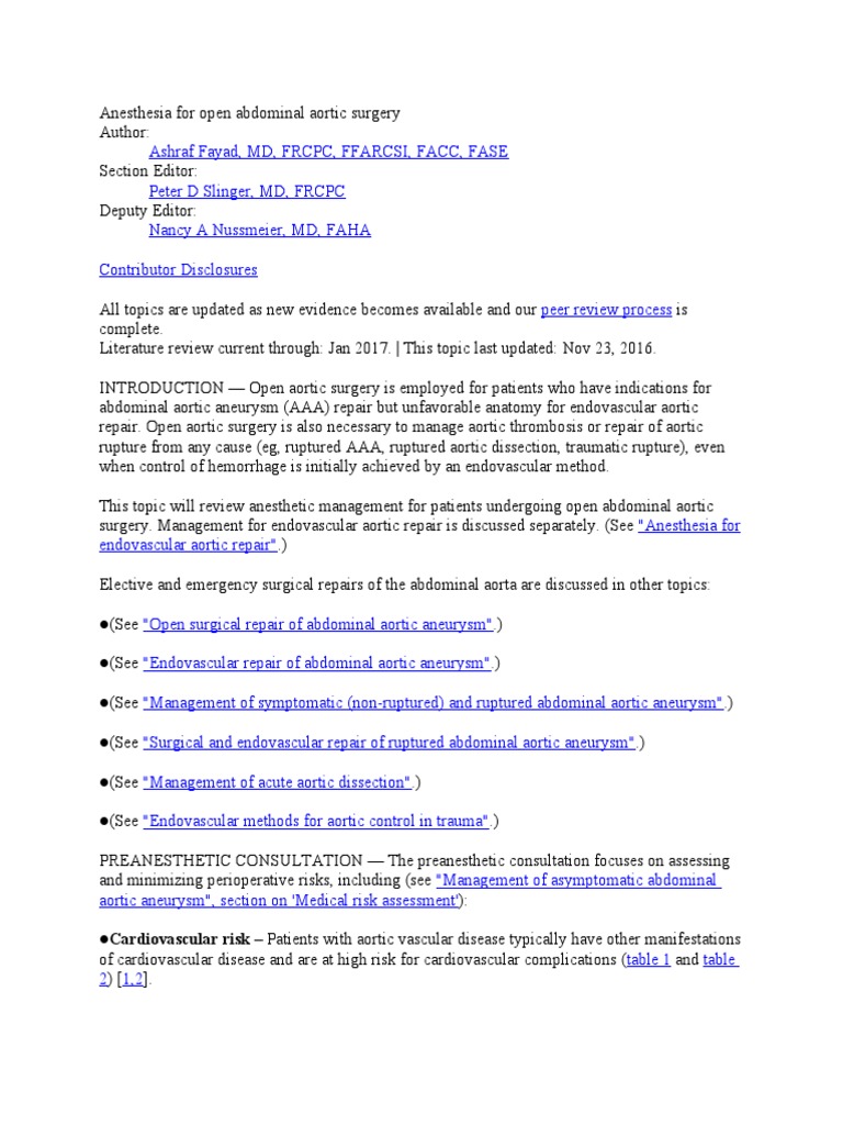 Anesthesia For Open Abdominal Aortic Surgery | Download Free PDF ...
