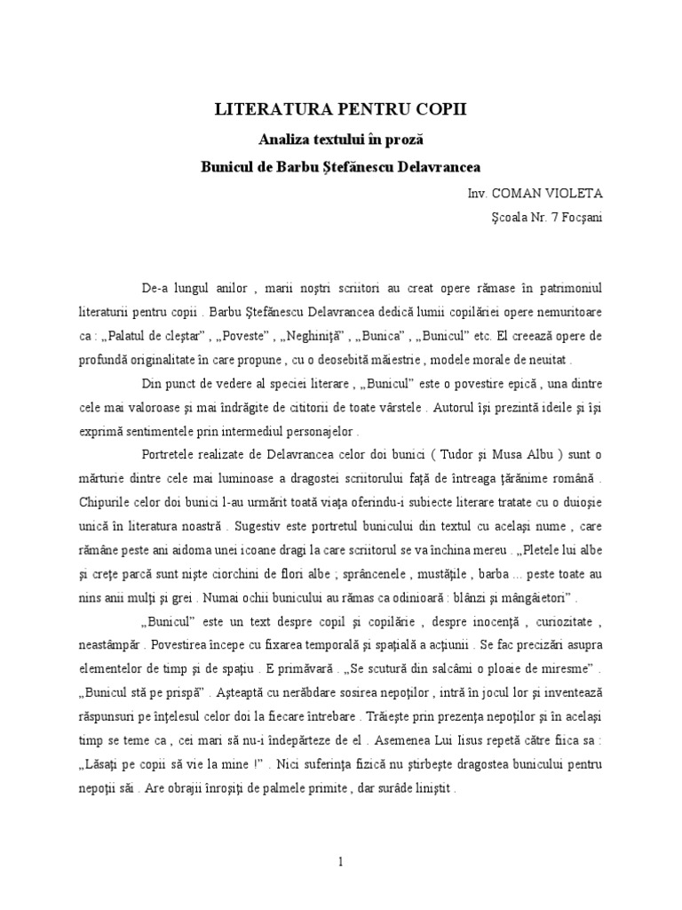 Bunicul - Analiza Textului in Proză | PDF