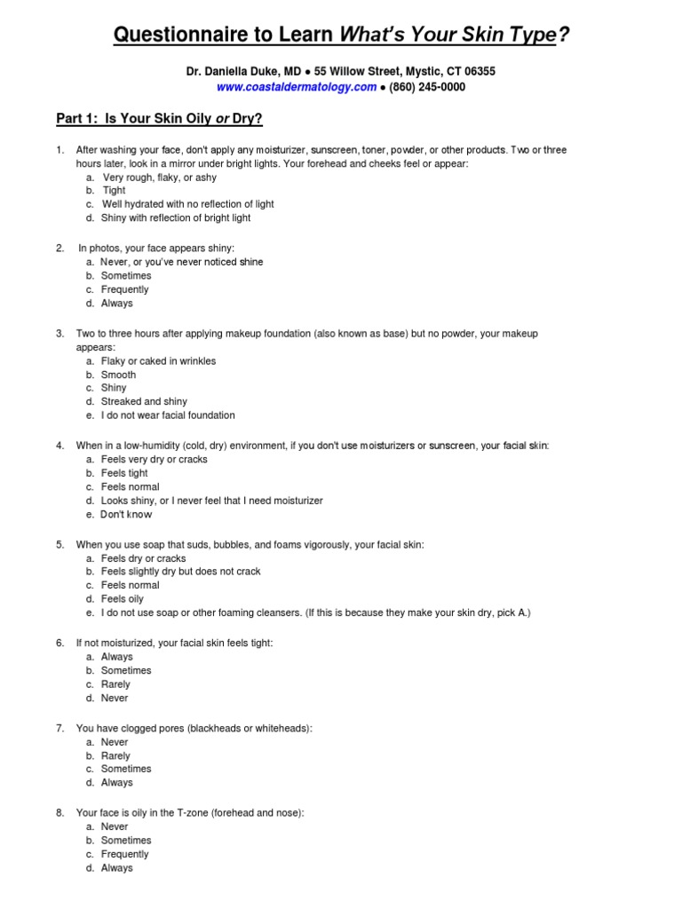 Questionnaire To Learn: What's Your Skin Type? | PDF | Dermatitis ...