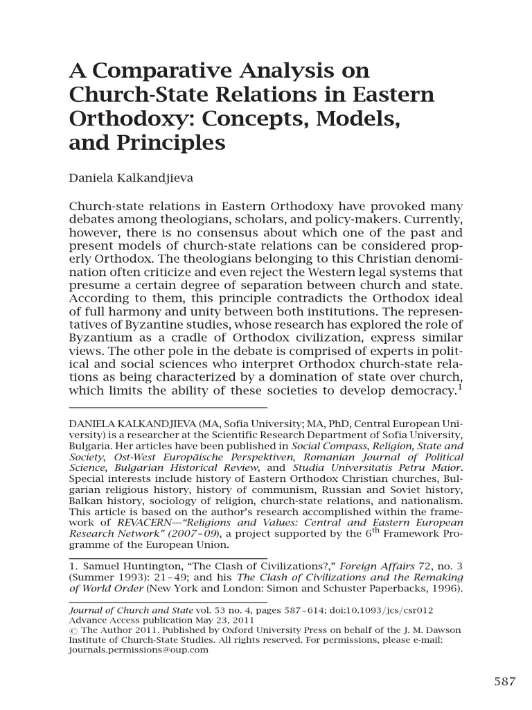 A Comparative Analysis On Church-State Relations in Eastern Orthodoxy ...