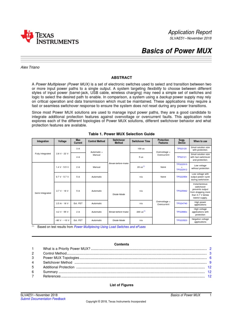 Basics of Power MUX: Application Report | PDF | Diode | Switch