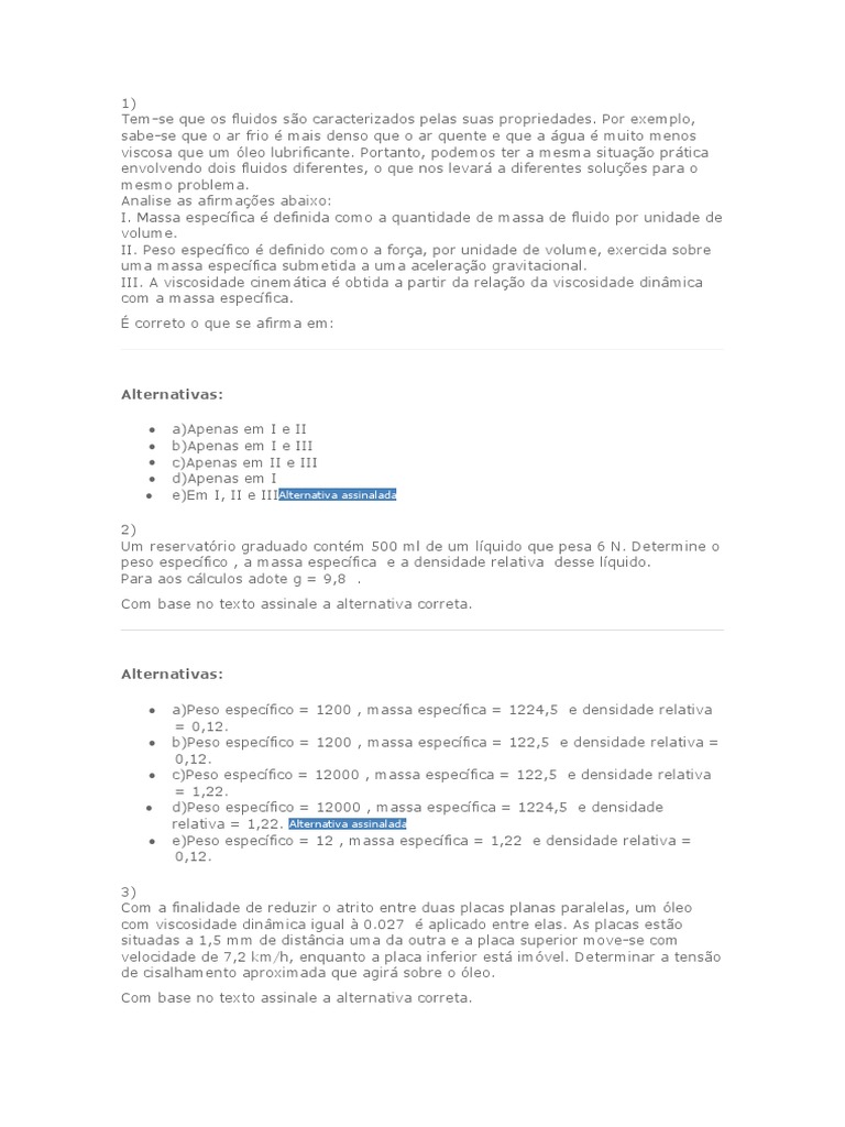 Ap1 Respostas | PDF | Densidade | Massa