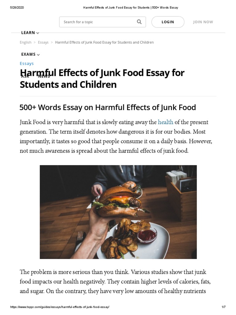 Harmful Effects of Junk Food Essay | PDF