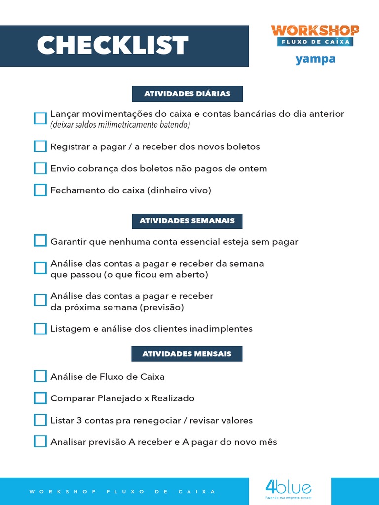 4blue Checklist de Controle Financeiro Workshop | PDF