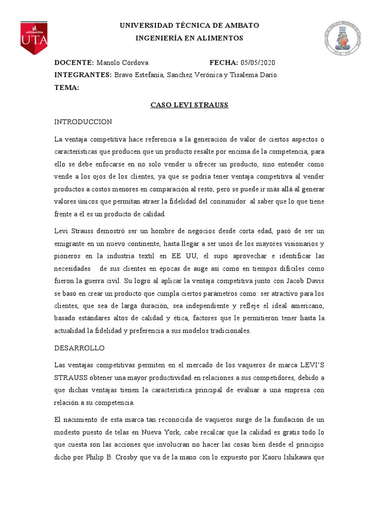 Taller 1. - CASO LEVI STRAUSS | PDF | Ventaja competitiva | Pantalones