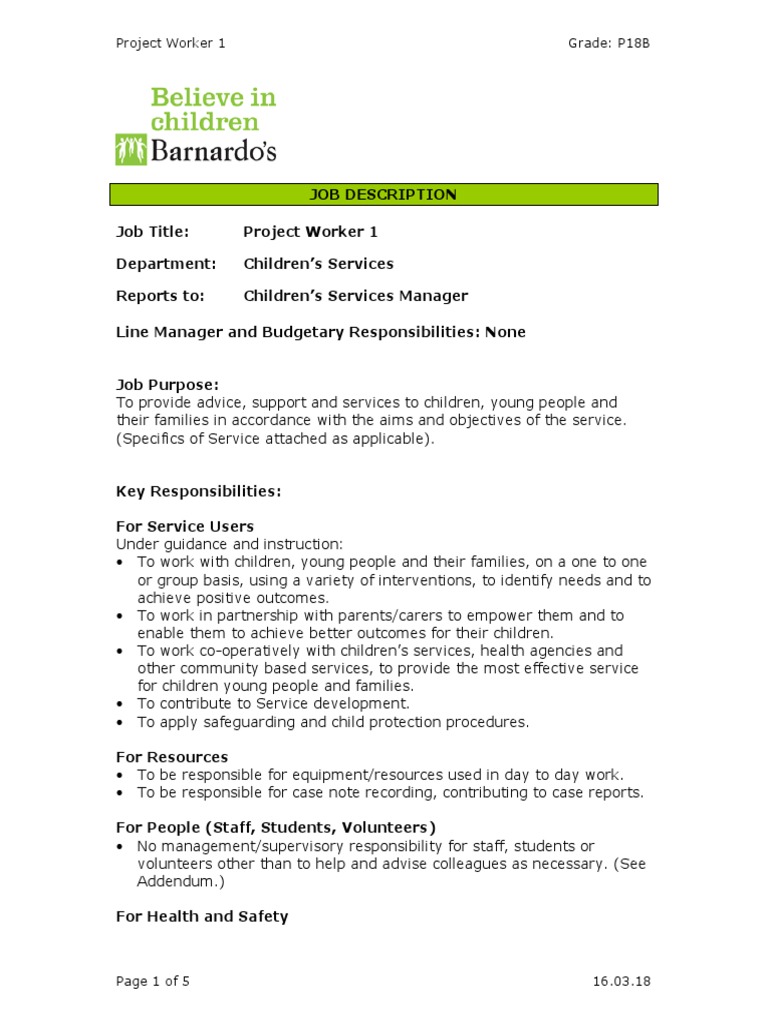 Project Worker 1 - Job Description & Person Profile | PDF | Child ...