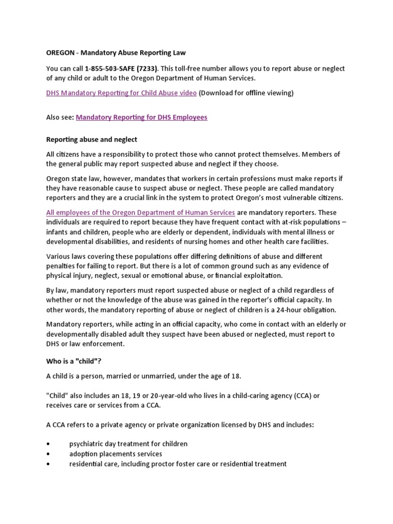 DHS Mandatory Reporting For Child Abuse Video | PDF | Medicine | Social ...