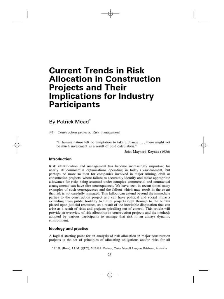 Current Trends in Risk Allocation in Construction Projects and Their ...