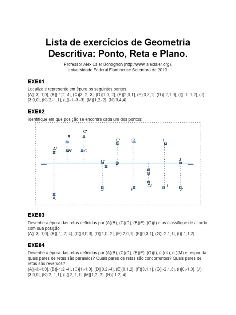 Listadeexercíciosde Geometria Descritiva Ponto Retae Plano | PDF ...