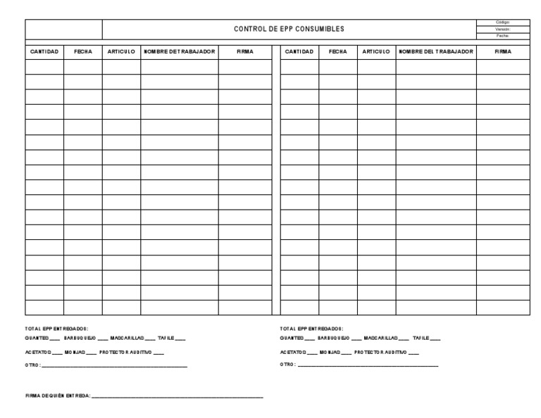 Formato de Control de Epp Consumibles | PDF