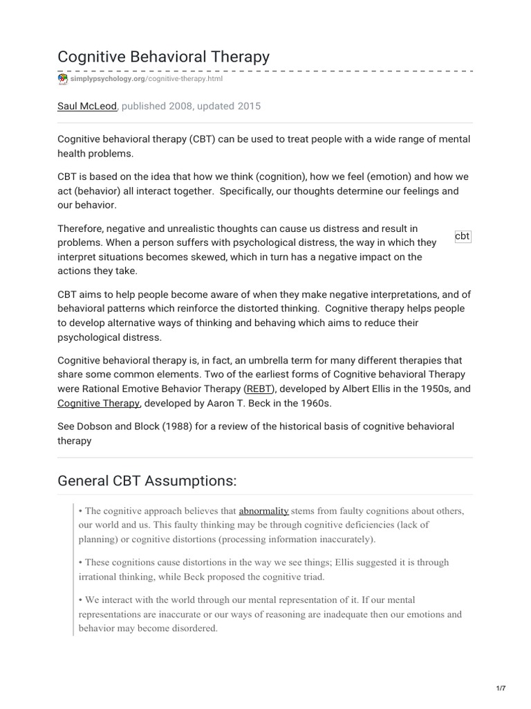Cognitive Behavioral Therapy | PDF | Cognitive Therapy | Rational ...