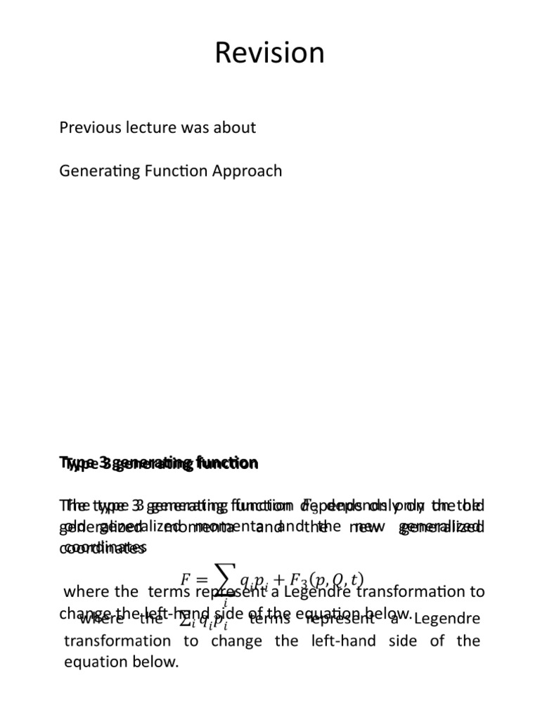 Revision: Previous Lecture Was About Generating Function Approach | PDF | Hamiltonian Mechanics ...
