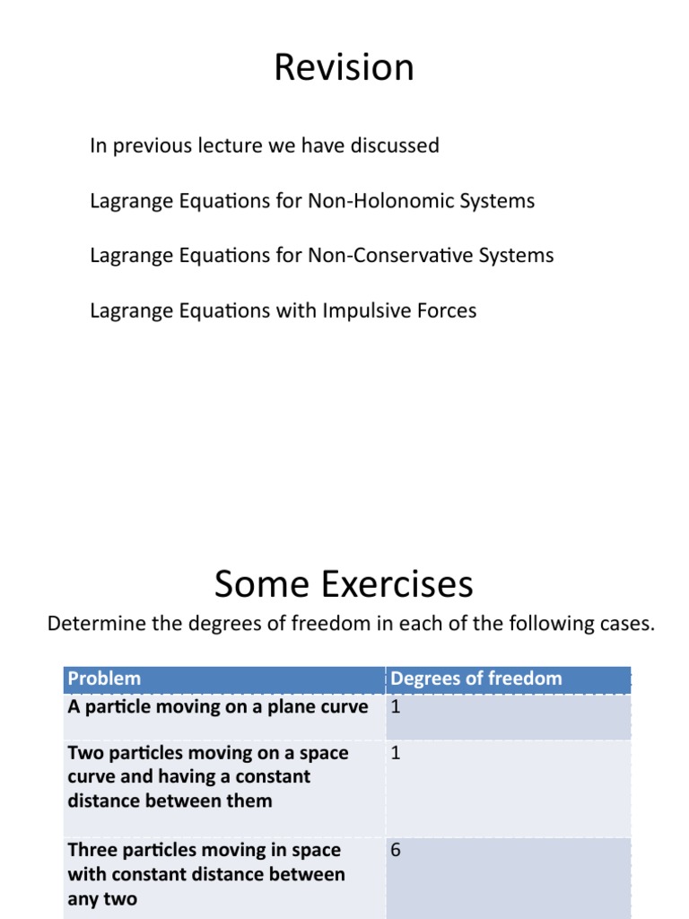 Lecture 10 | PDF | Lagrangian Mechanics | Equations Of Motion