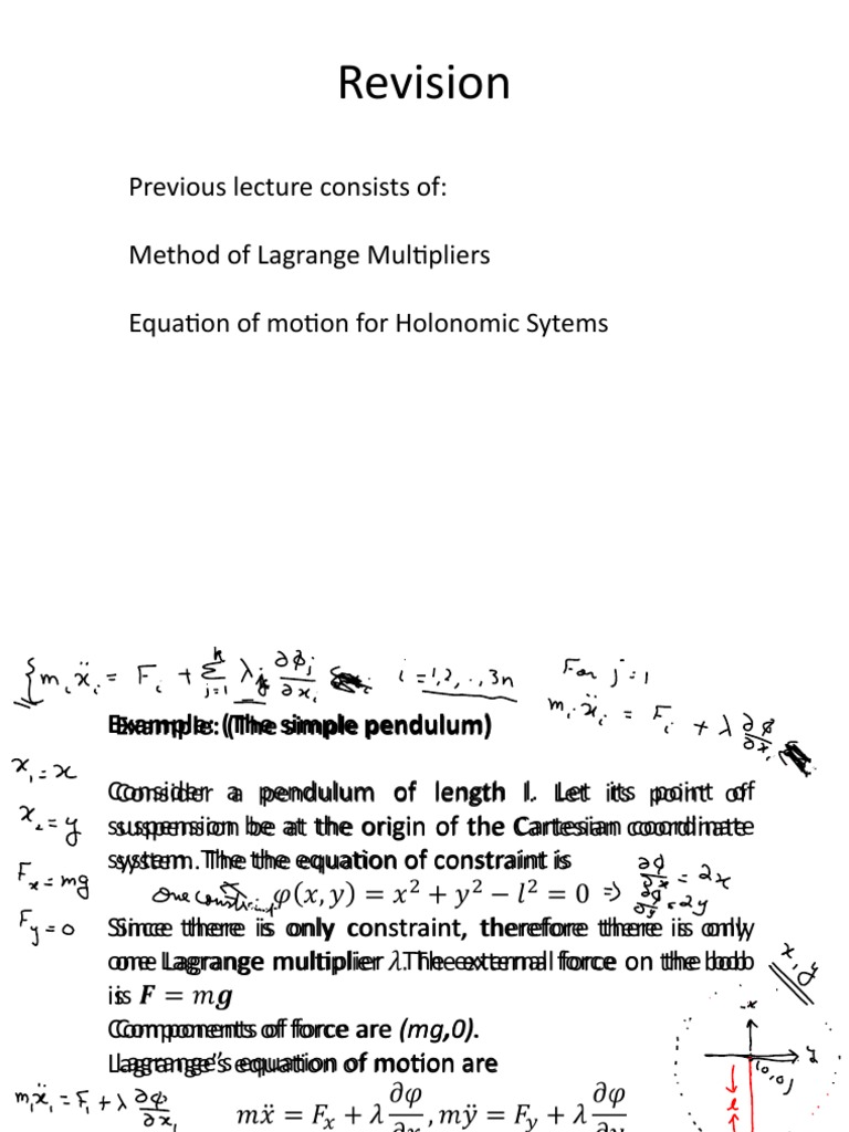 Lagrange's Equations of Motion: Derivation and Examples of the Simple ...