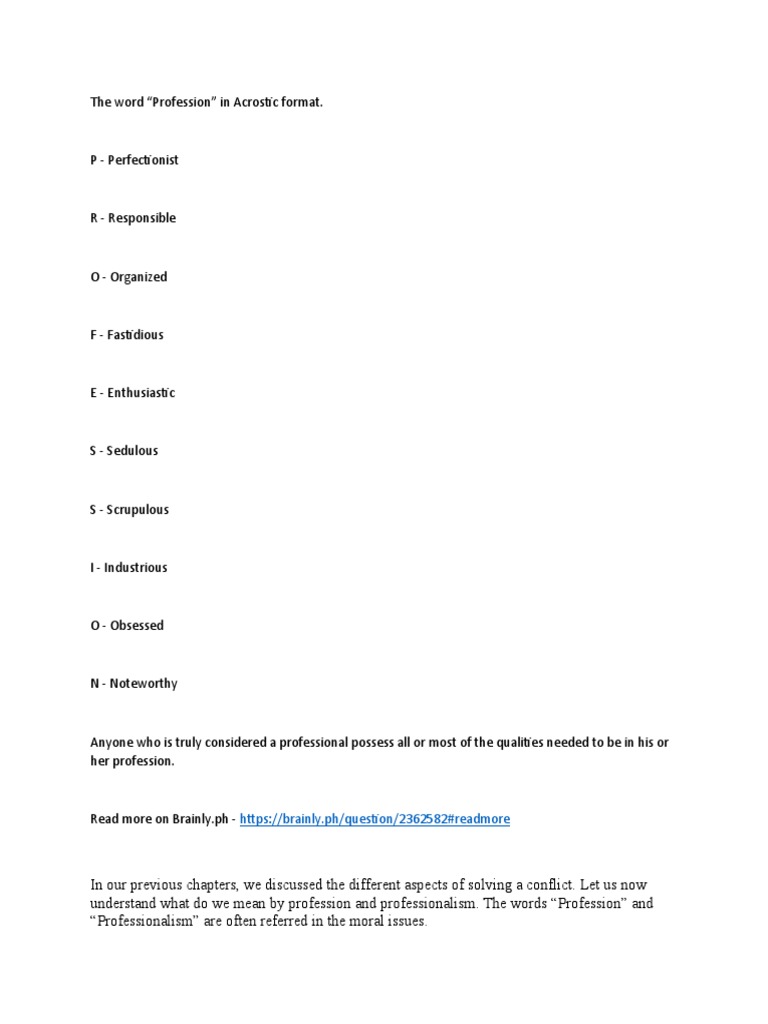 Profession and Professionalism | PDF | Profession | Virtue