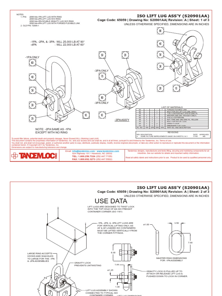 Iso Lift Lug Ass'Y (S20901Aa) : Cage Code: 65059 - Drawing No: S20901AA ...